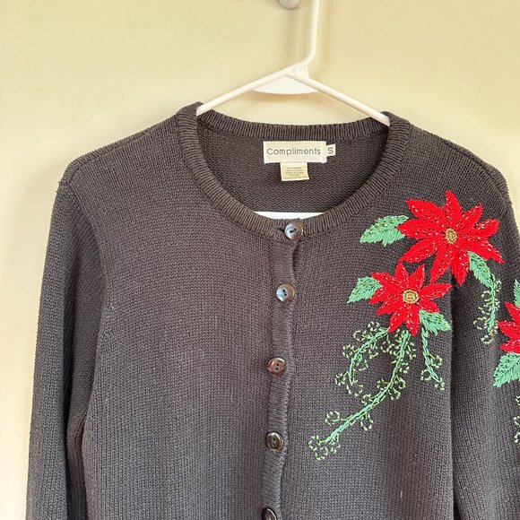 Compliments | Sweaters | Compliments Vintage Beaded Embellished Poinsettia Cardigan Sweater ...